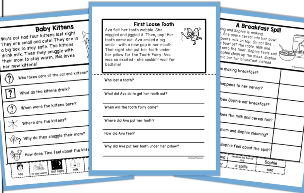 Free Short Stories with WH Questions for Speech Therapy - Speak. Play. Love